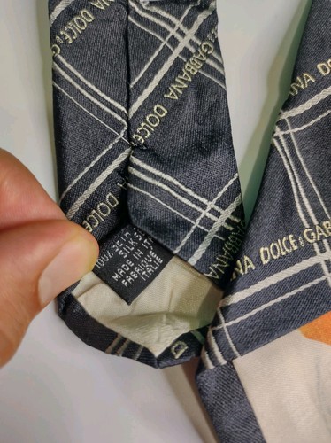 Dolce & Gabbana Tie 100% Silk Black Logo Diagonal Plaid 58" Italy VTG ...