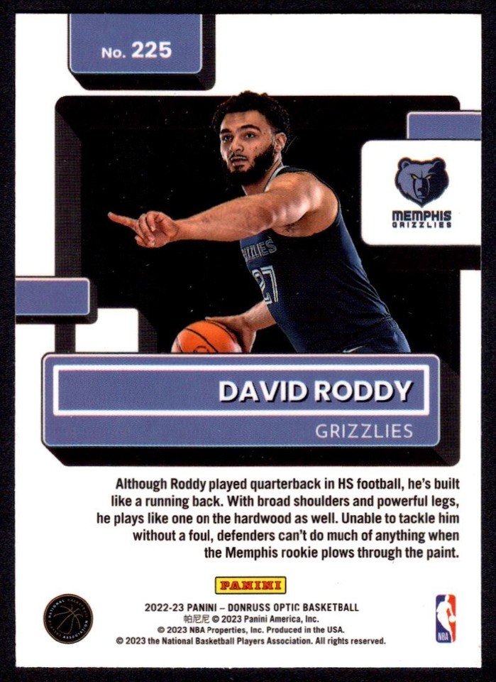 2022-23 DONRUSS OPTIC RATED ROOKIE CARD DAVID RODDY RC MEMPHIS ...