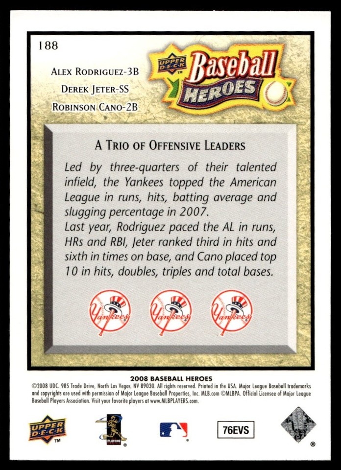 2008 Upper Deck Baseball Heroes Alex Rodriguez/Derek Jeter/Robinson ...