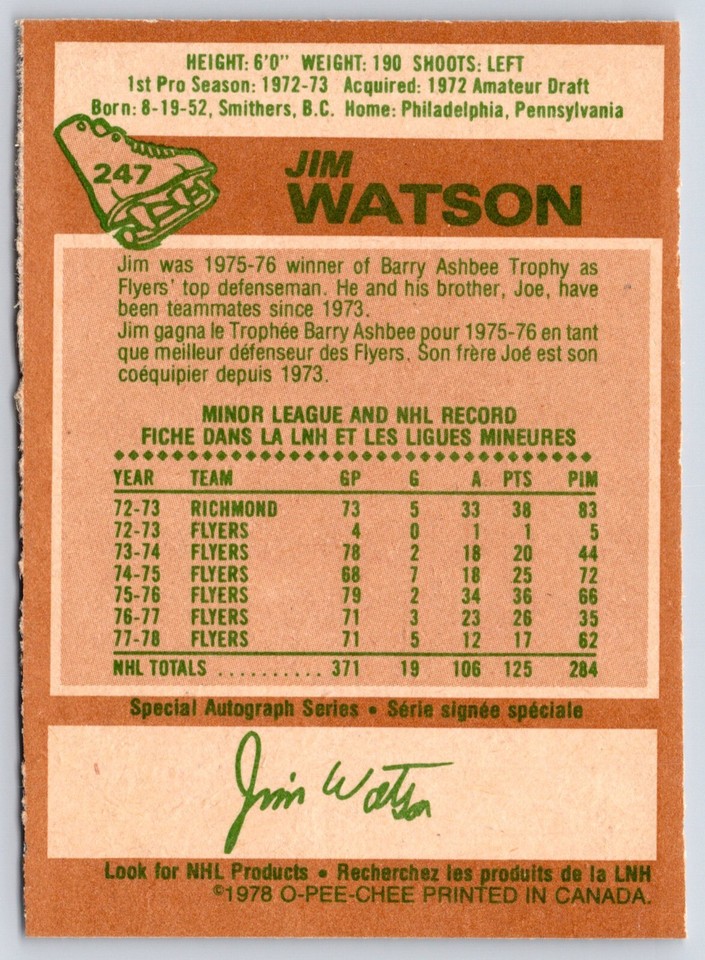 JIM WATSON 1978-79 O-PEE-CHEE 78-79 NO 247 NRMINT+ 60476 | eBay