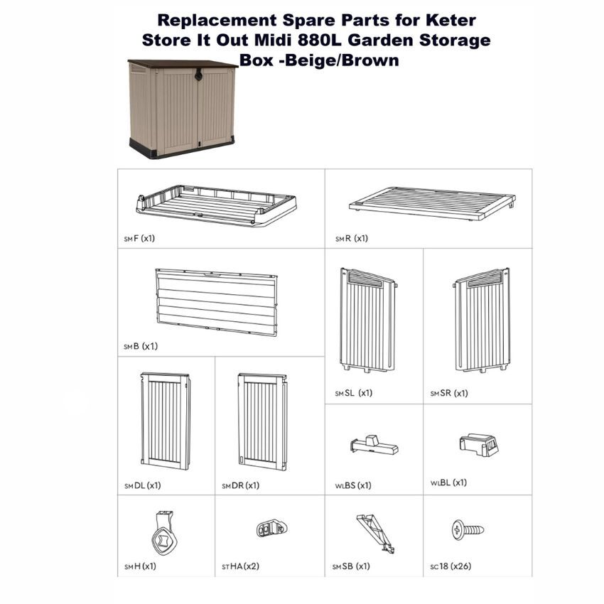 Replacement Spare Parts for Keter Store It Out Midi 880L Garden Storage ...