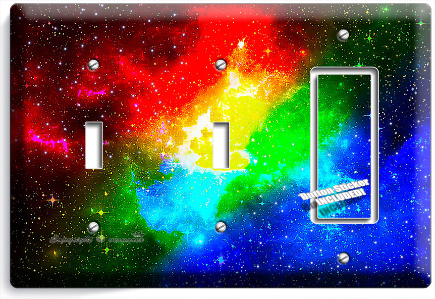 SPACE GALAXY STARS RAINBOW NEBULA CLOUD LIGHT SWITCH OUTLET PLATE ROOM ...