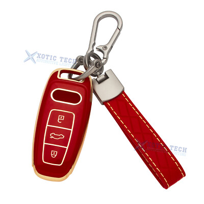 Red Full Protect Smart Key Holder Shell w/Keychain For Audi S7 RS7 Q7 ...