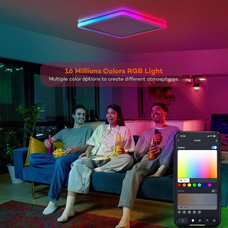 Smart LED Ceiling Light WiFi, 13in RGB Flush Mount Lighting Fixture ...