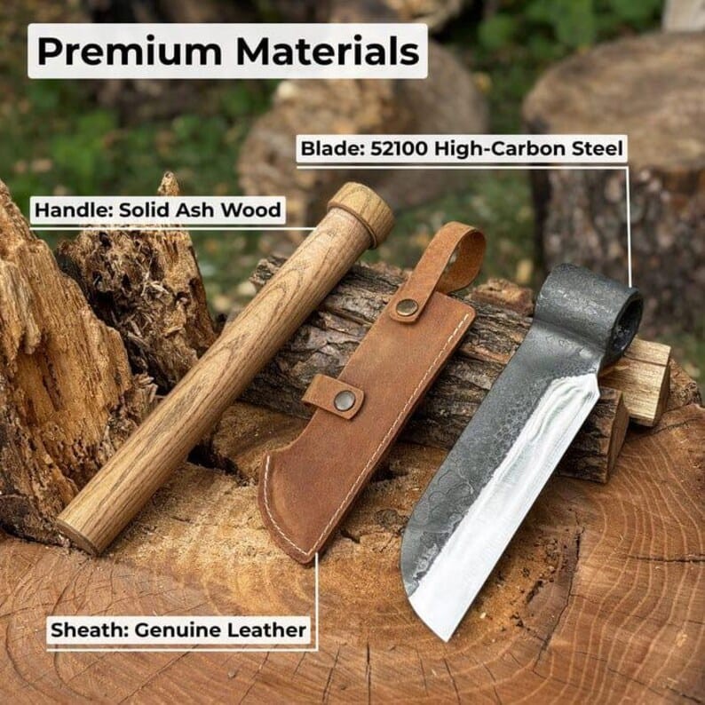 Hand-Forged 52100 Carbon Steel Splitting Froe with Ash Handle & Sheath ...