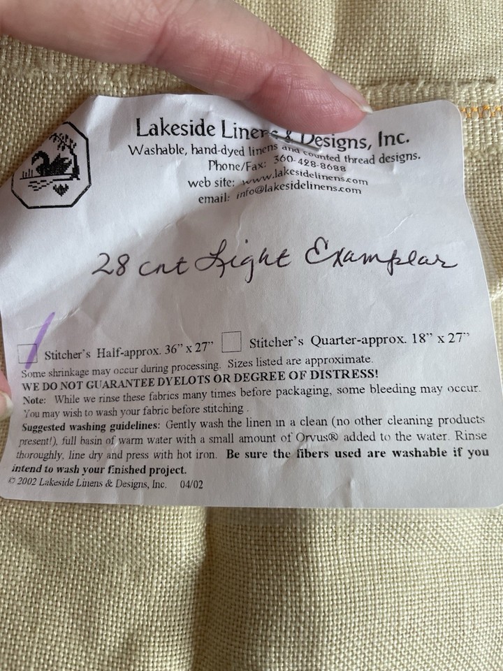 Lakeside Linens 28 c Cross Stitch Linen Fabric ~ LIGHT EXEMPLAR ~ Half ...