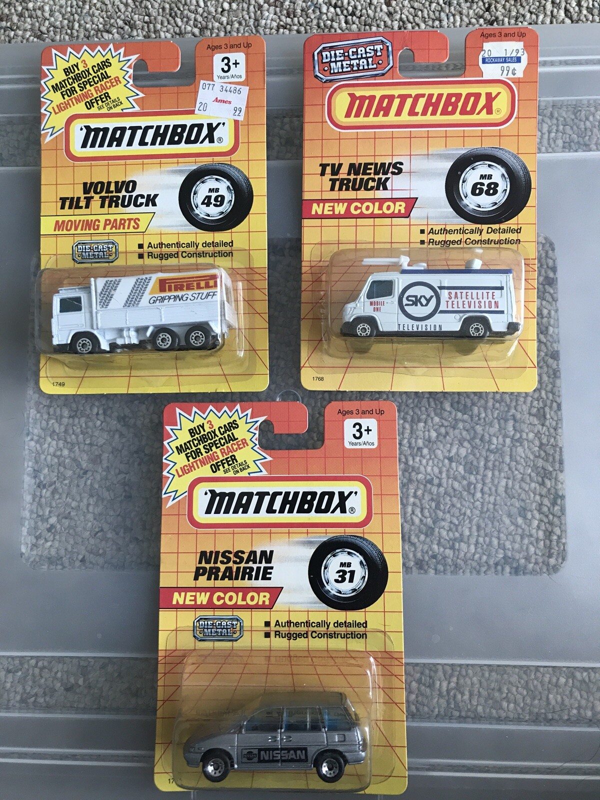 1990’s MATCHBOX LOT OF 3 DIECAST VOLVO TILT TRUCK, NISSAN PRAIRIE & TV ...