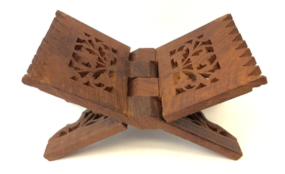 Wood Carved Book Bible Stand Leaf Pattern Sarna India Shesham ...