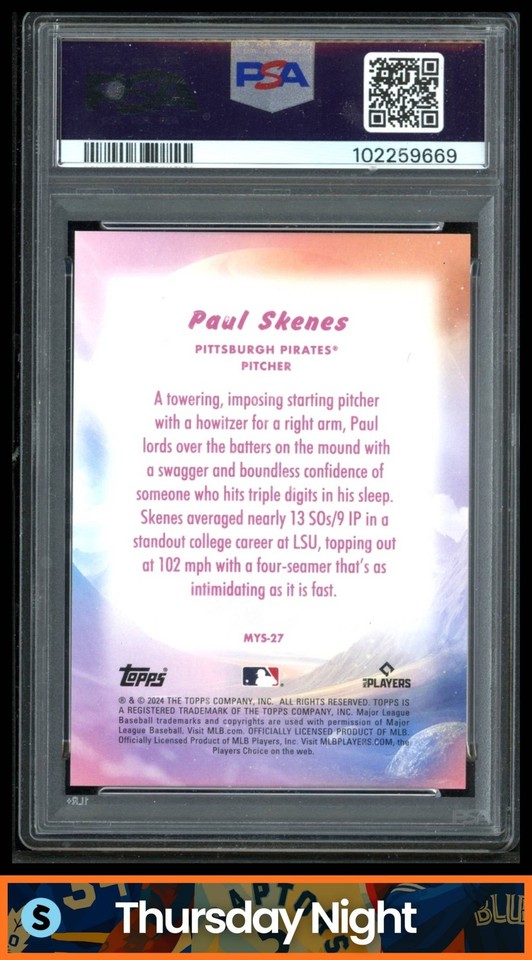 2024 TOPPS UPDATE #MYS-27 PAUL SKENES MYSTICAL RED RC ROOKIE /10 PSA 10 | eBay