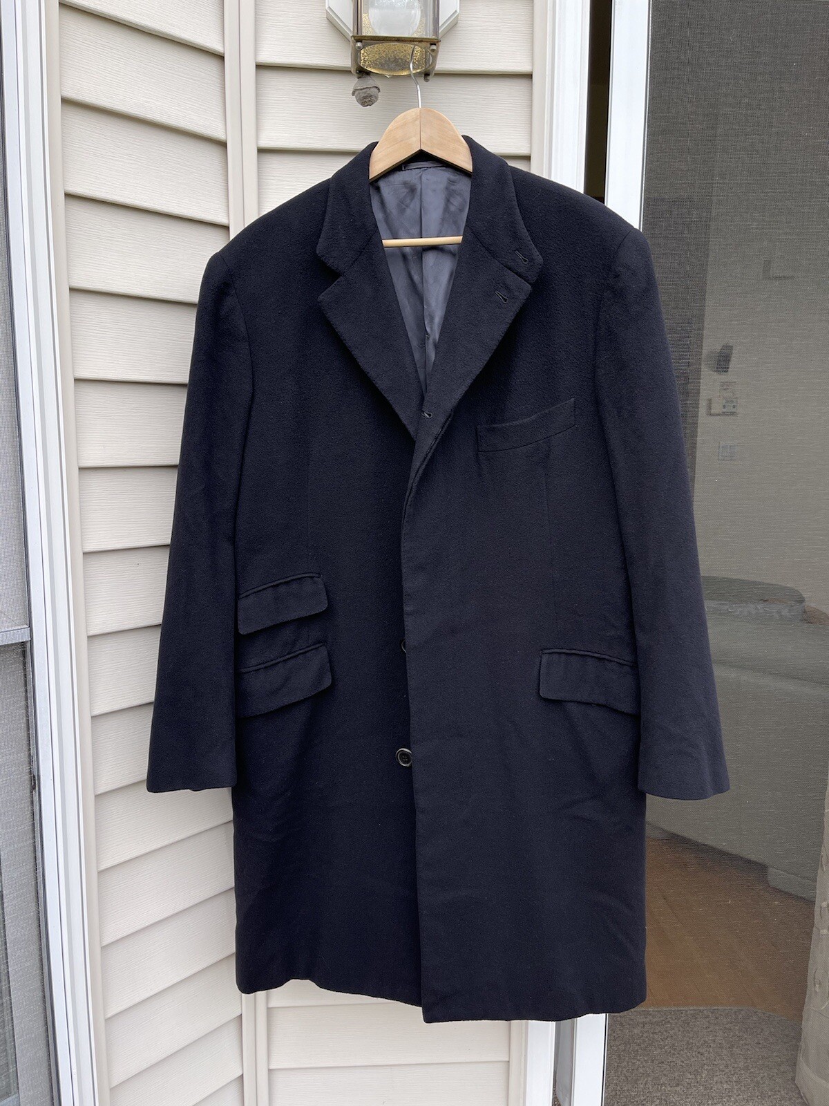 100% CASHMERE HERMES Black Overcoat Long Coat Jacket … - Gem