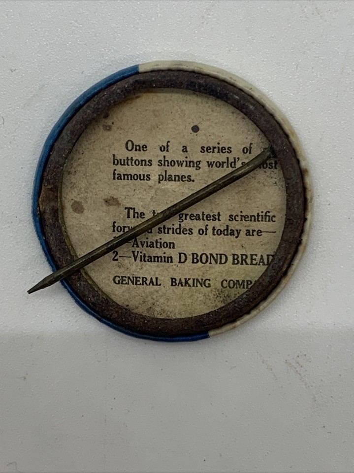 1930's Bond Bread #3 Commander Byrd's "Floyd Bennett" Airplane Pinback ...