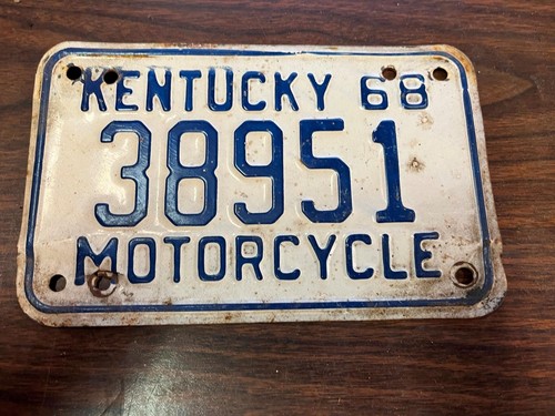 Vtg Original 1969 Kentucky Motorcycle License Plate 38951 Harley Indian ...