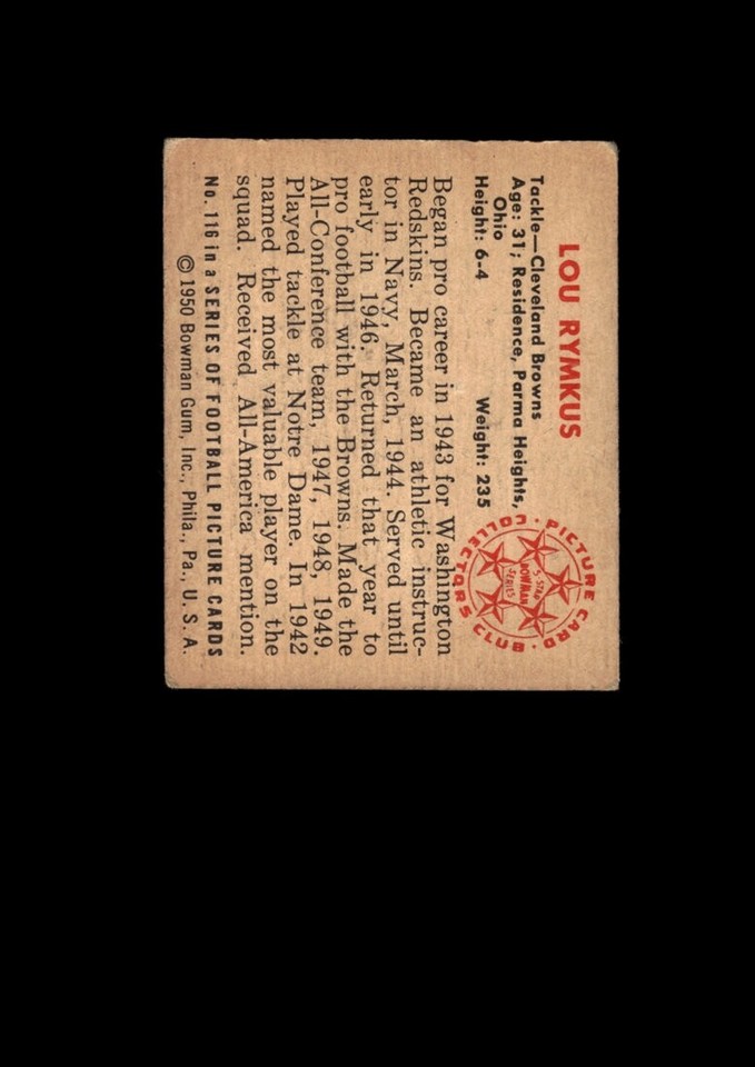 1950 Bowman Set-Break #116 Lou Rymkus VG-VGEX *GMCARDS* | eBay