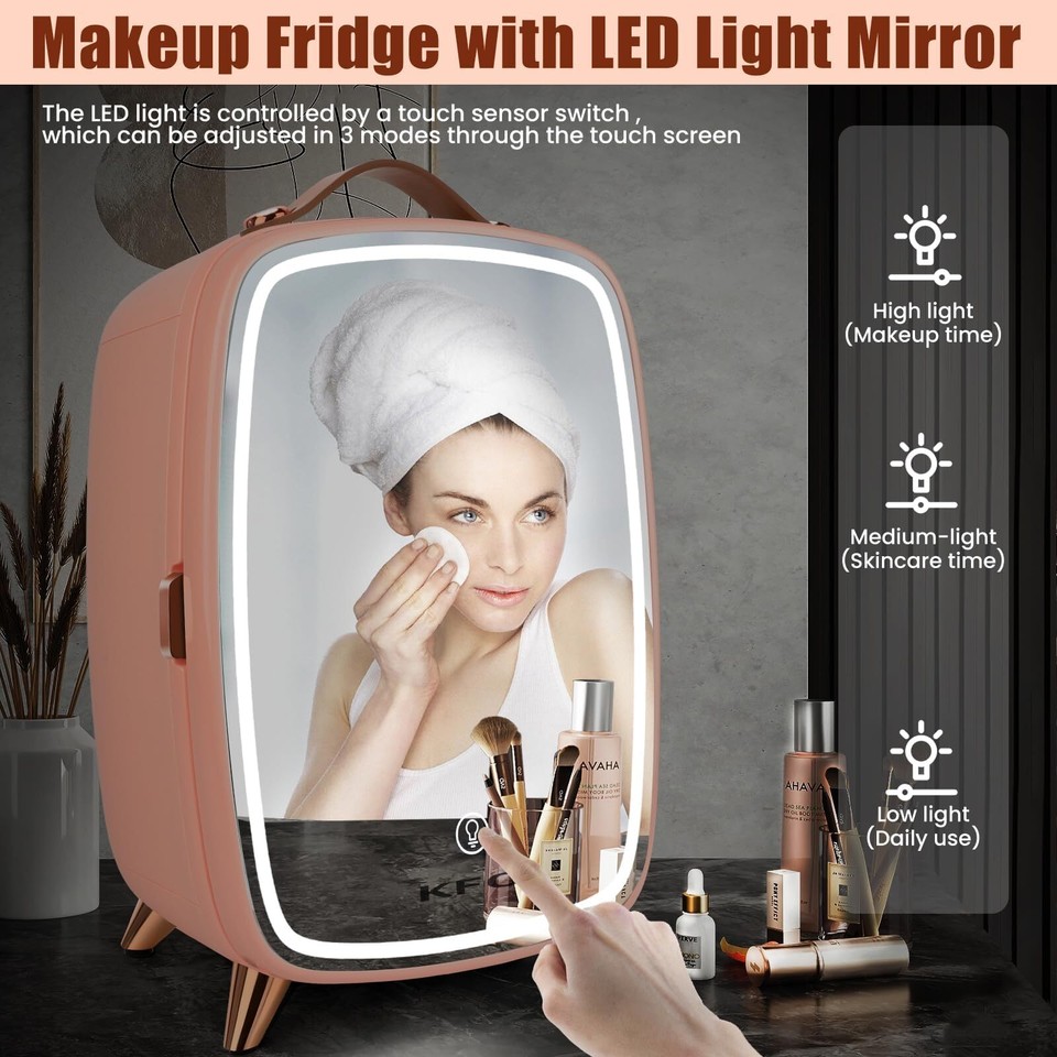 KFO Pink Mini Beauty Refrigerator Skincare Fridge 6 Liter /8 Can Makeup ...