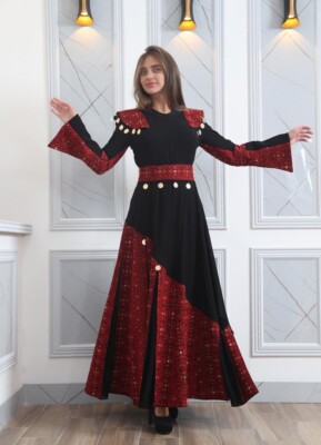 Women Palestinian Embroidered Thobe TATREEZ Traditional Long Sleeves ...
