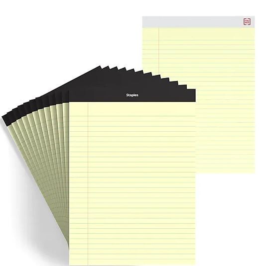 3x Staples Notepad, 8.5" x 11.75", Wide Ruled, Canary, 50 Sheets/Pad ...