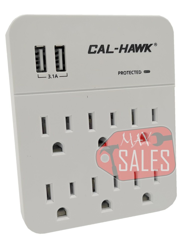 6 Outlet Electrical Power Grounded Wall Socket Tap W/ 2 USB 3.1A | eBay