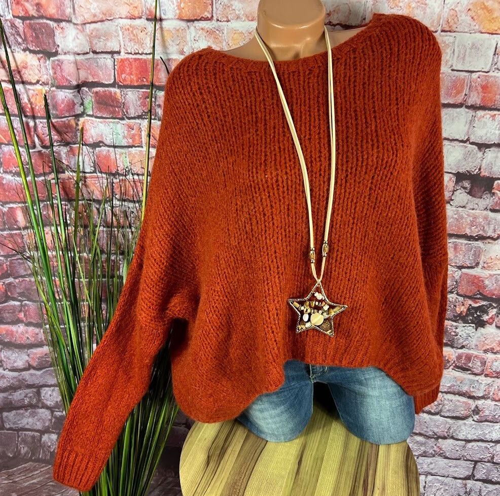 Legerer GrobStrick PULLOVER Italy Vokuhila 5201 TERRACOTTA BRAUN 36 38 40 42 | eBay.de