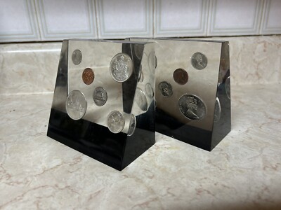 1965 Canadian Coins In Lucite Vintage Silver Bookends | eBay