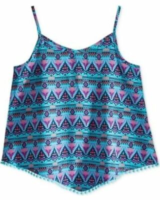 Epic Threads Girls Geometric-Print Tank Top Pom-Pom Tank Top Turquoise ...