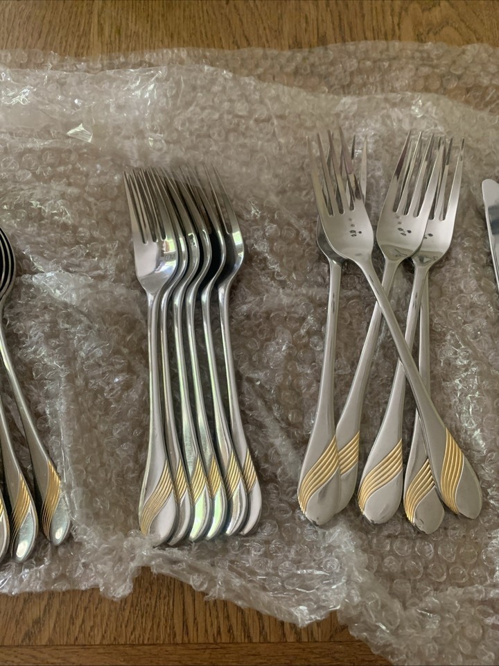 42 Piece 18/8 Viners Cutlery Set Gold Swirl Handle Stainless Steel ...