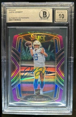 Sticker Justin Herbert BGS Authentic Auto Autograph 10 Chargers | eBay