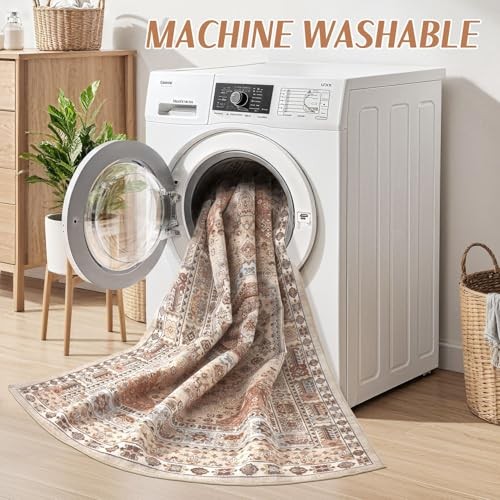 8x10 Area Rugs Living Room: Washable Boho Large Neutral Vintage Soft ...