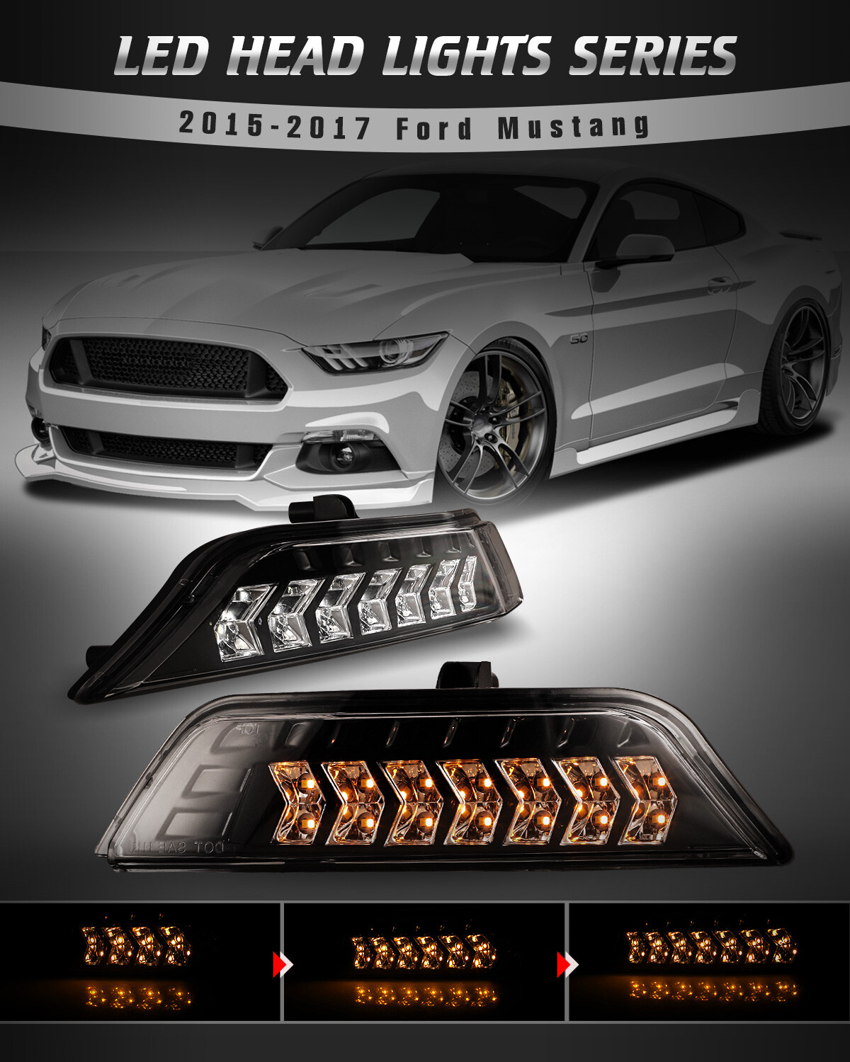 For 15-17 Ford Mustang LED Sequential Turn Signals DRL Dynamic Turning ...