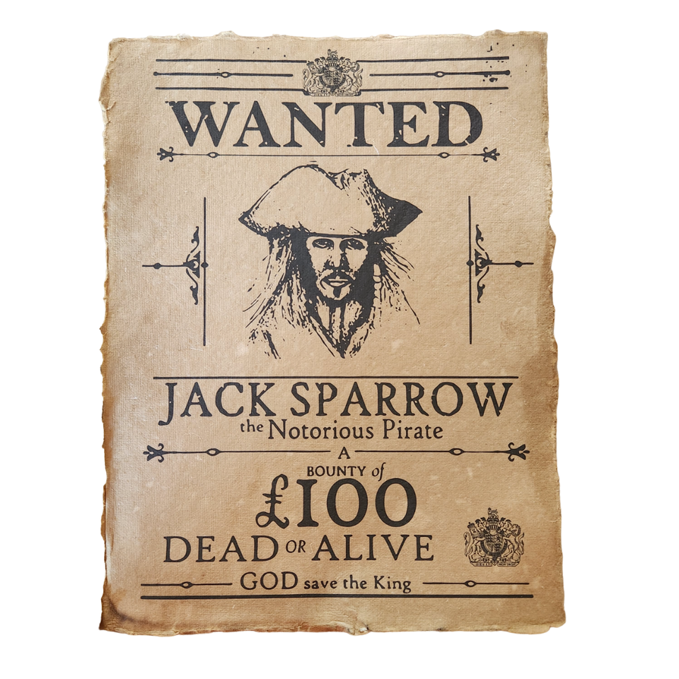 2 x Jack Sparrow Pirate Caribbean aged printed Wanted Poster, Halloween ...