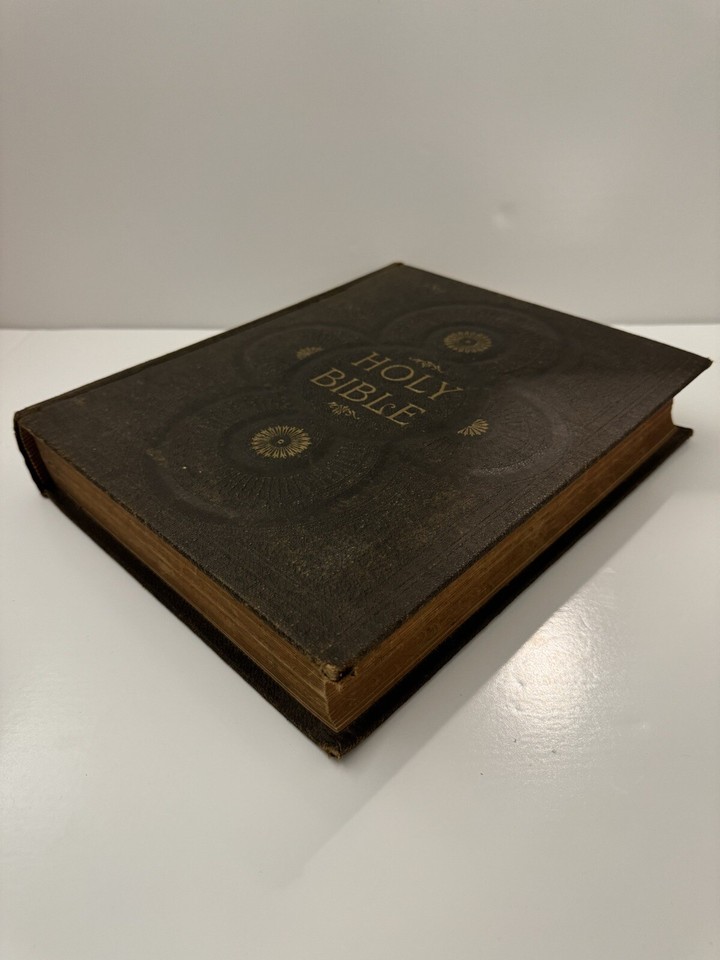 1892 Holy Bible self pronouncing edition leather cover KJV Red Letter ...