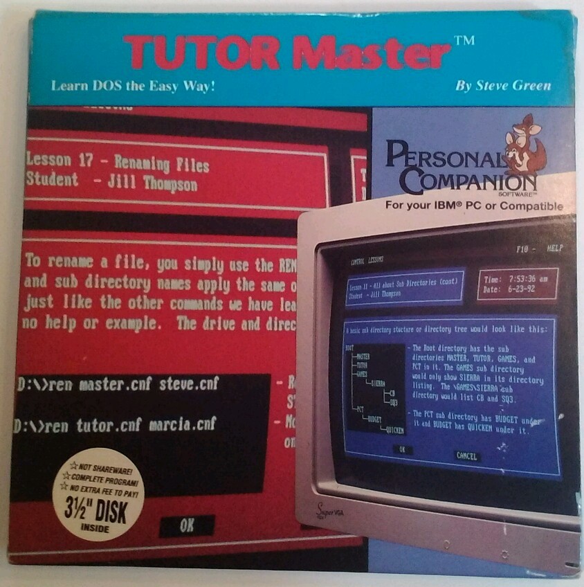 Learn DOS on IBM PC 3.5" Disks by Tutor Master Org. Box Manual RARE ...