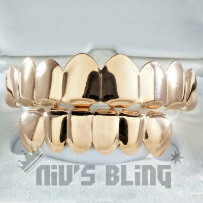 18K Rose Gold Plated STAINLESS STEEL GRILLZ 8 Top and 6 Bottom Hip Hop ...
