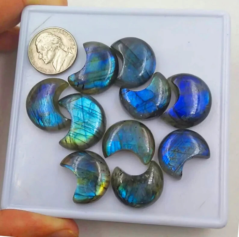 5pcs Natural BLue Labradorite Moon Gemstone crescent moon cabochon 20 ...