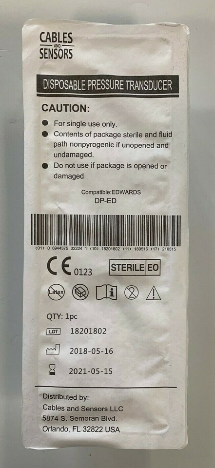 Edwards Connector Compatible IBP Disposable Pressure Transducer Box of ...