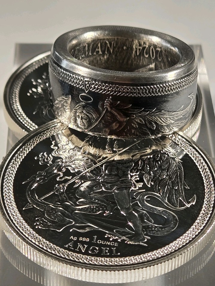 Isle Of Man Angel .999 Silver Coin Ring Angel Michael Slay Evil U Pick ...