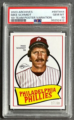 2023 Topps Archives Mike Schmidt # 17/69 1969 Team Poster Variation PSA ...