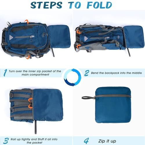 Hiking Backpack 40L Lightweight Packable Camping Backpack Waterproof ...