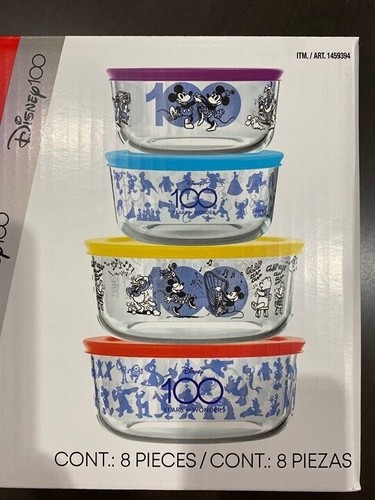 Pyrex Disney 100 Mickey Minnie Mouse 100 Years Set 4 Glass Bowls and ...