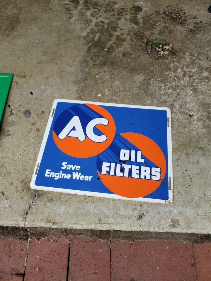 c.1950s Original Vintage AC Delco Oil Filters Sign Metal GM Chevy Saves ...