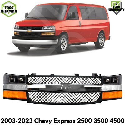 2003-2023 Chevy Express 1500 2500 3500 Front Grille Chrome & Headlight ...