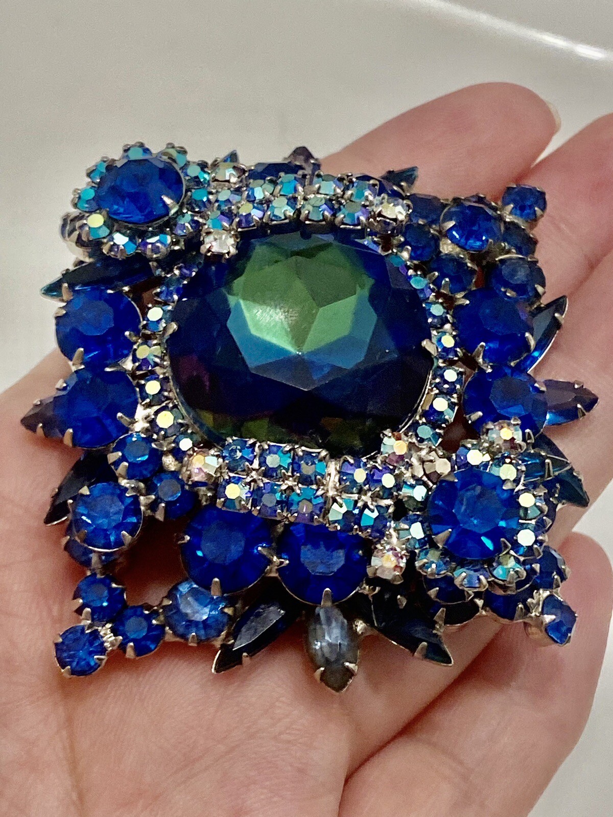 HUGE VINTAGE JULIANA AB BLUE watermelon LAYERED RHINE… - Gem