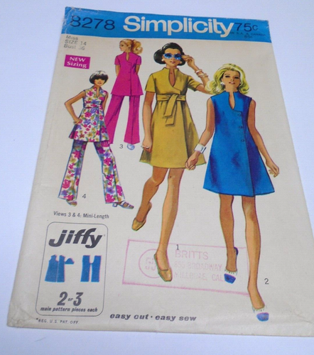 1960s Simplicity 8278 Miss Tunic/dress, Pants, Sash. SZ 14 B36 Complete ...