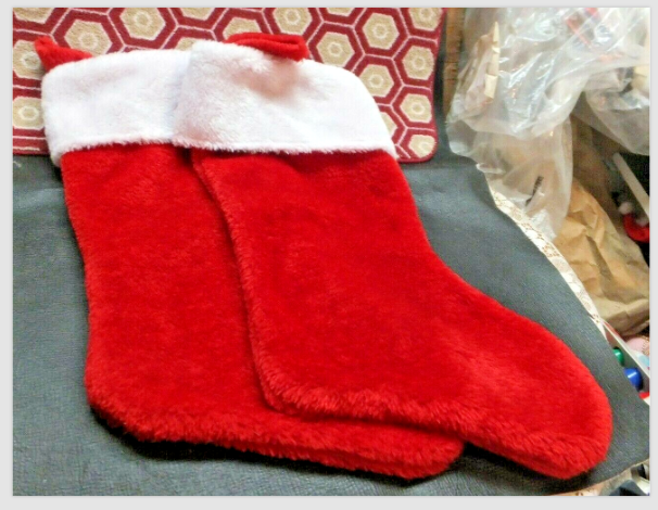Two Red and White Artificial fuzzy cloth ~ fabric Christmas Stocking | eBay
