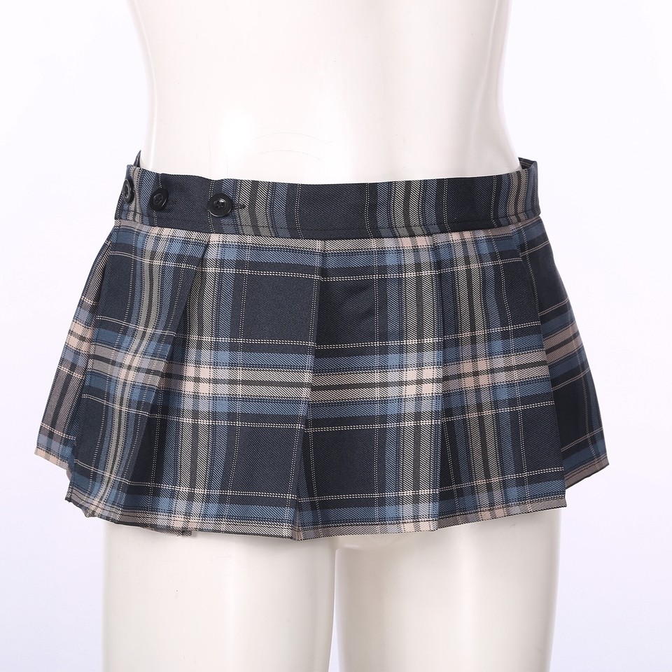 Women Ladies Schoolgirl Mini Plaid Skirt Short Micro Dress Role Play ...