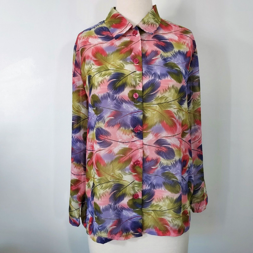 Salon Studio By Haband Shirt Top Womens Large Sheer Watercolor Floral ...