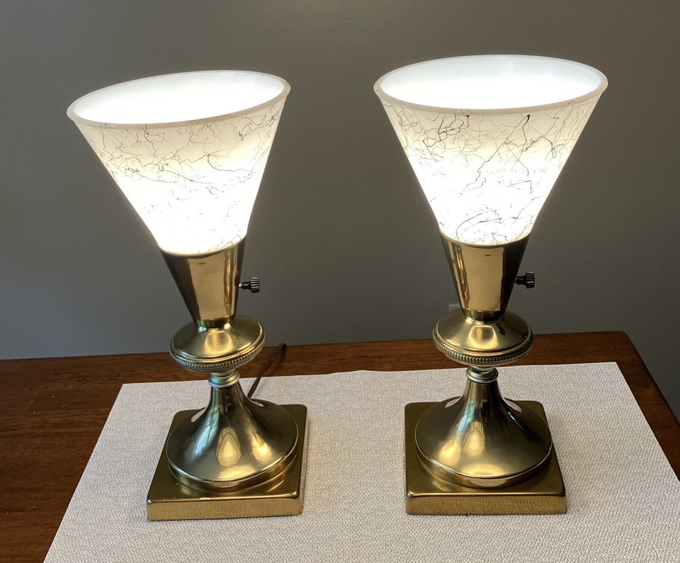 2 - TORCHIERE SPAGHETTI GLASS BRASS TORCH TABLE LAMPS MID CENTURY ...