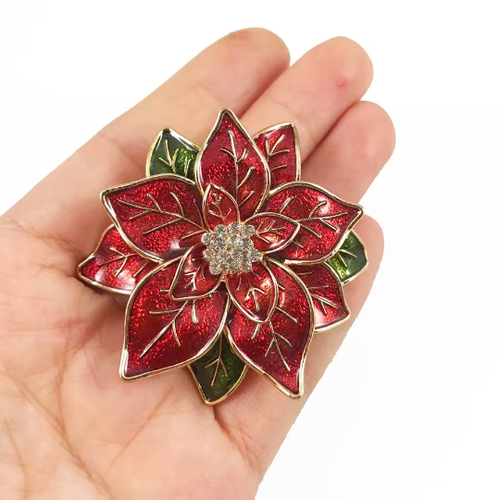 Red Flower Brooch, Handmade Enamel Painted Christmas Brooch Holiday ...