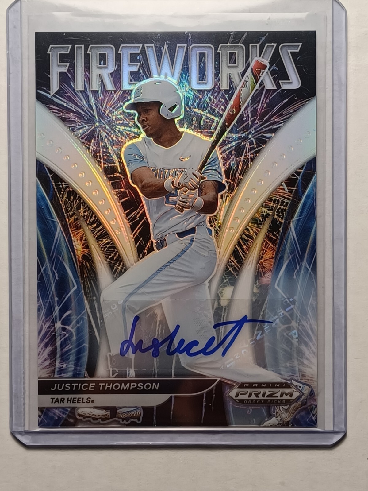 Justice Thompson Auto 2021 Prizm Draft Picks Fireworks Insert Silver ...