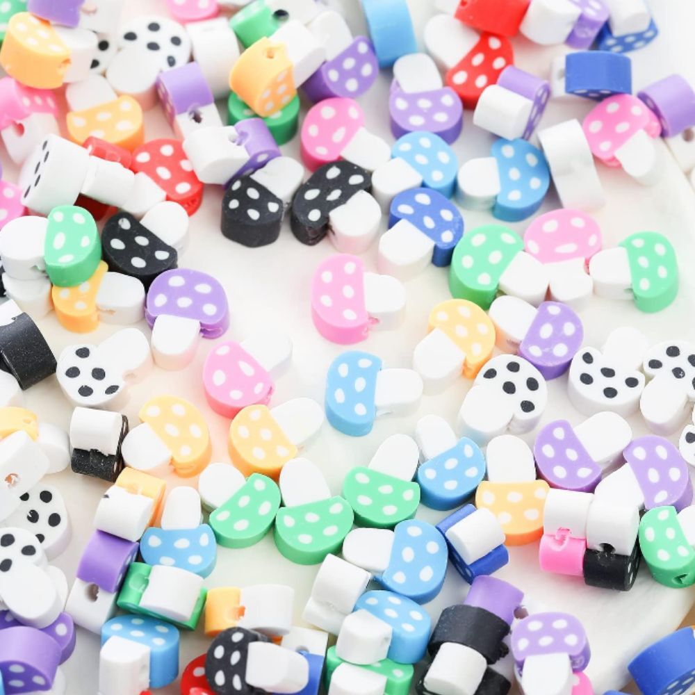 200pcs Mushroom Mushroom Polymer Clay Beads Cartoon Beads Charms DIY ...