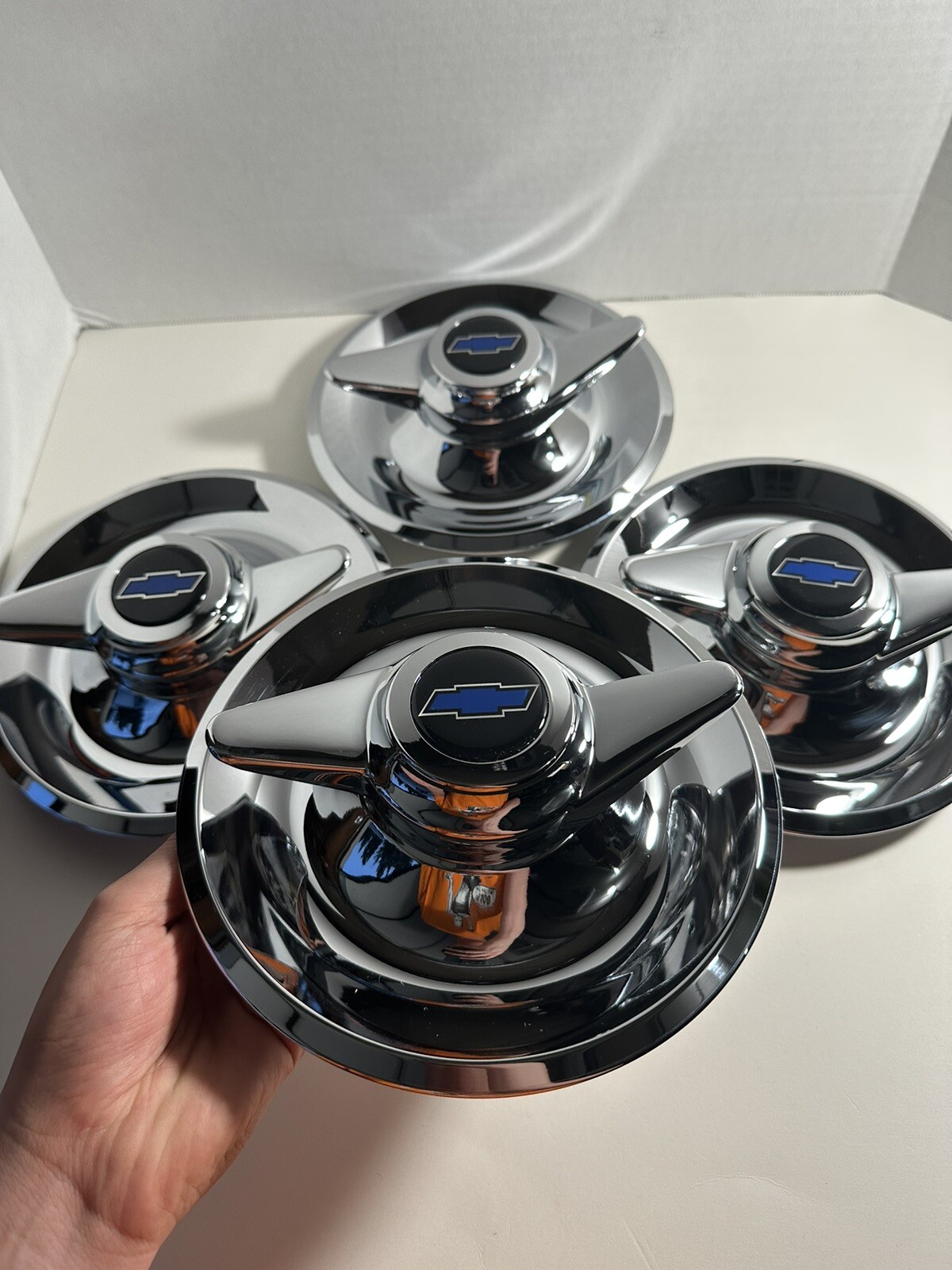 (4) 2 BAR SPINNERS CENTER CAPS FOR CHEVY RALLY WHEELS 7", BBC LOGO | eBay